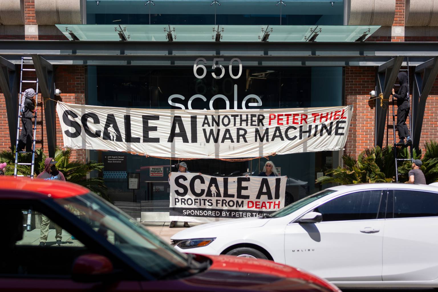 Protesters Against AI Militarization Rally at Scale AI in San Francisco ...